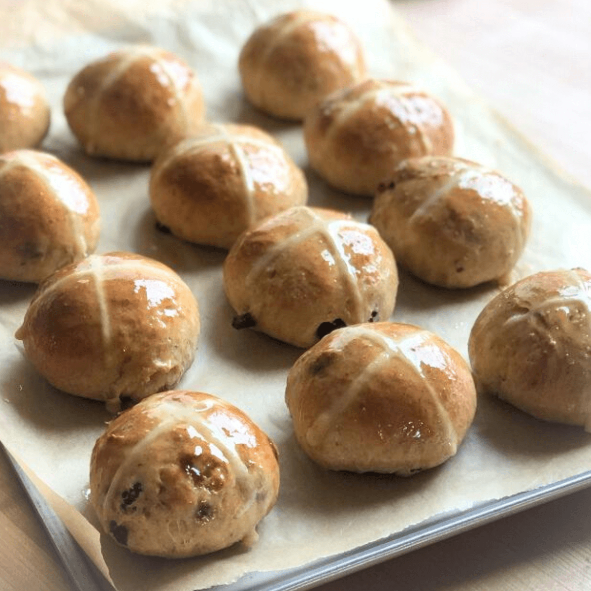 Sourdough Orange Cranberry Hot Cross Buns - Living Bread Baker