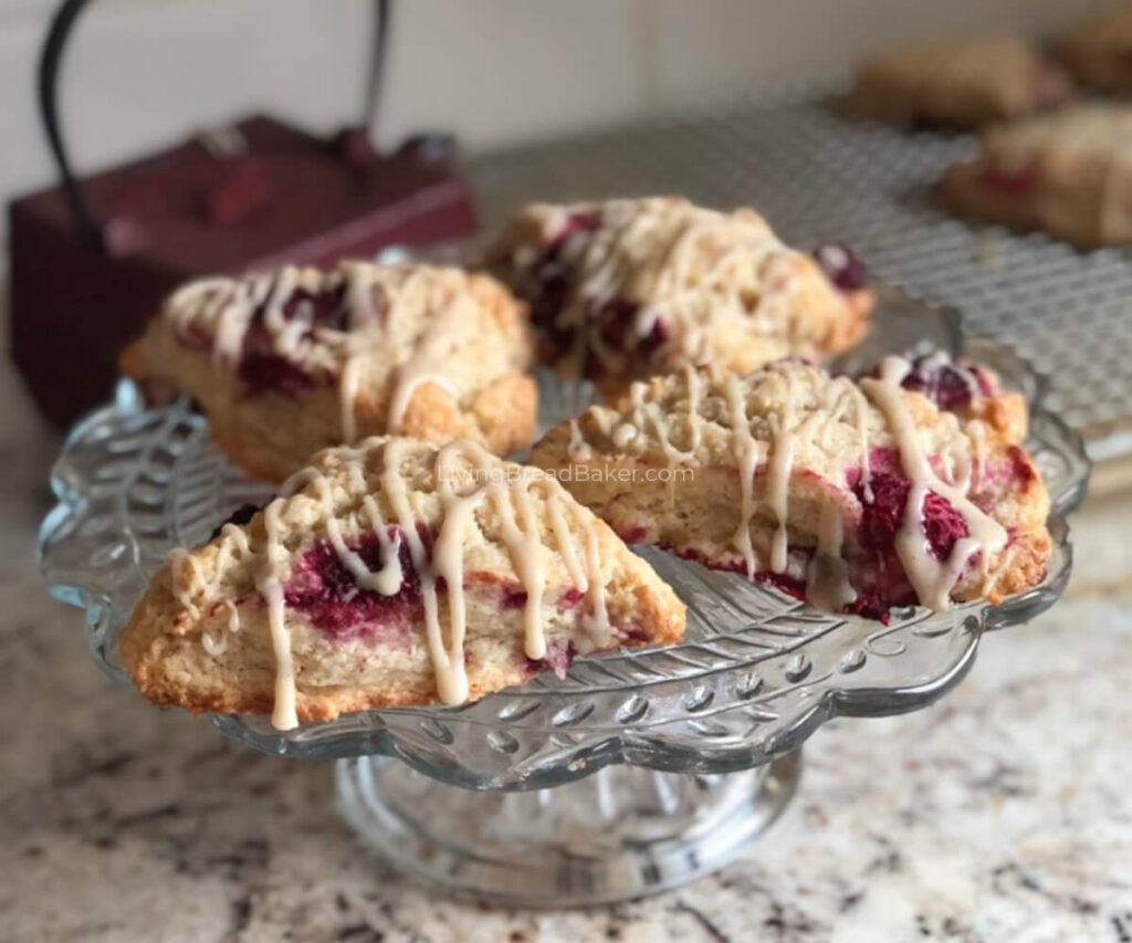 Best Sourdough Discard Raspberry Vanilla Scones - Living Bread Baker